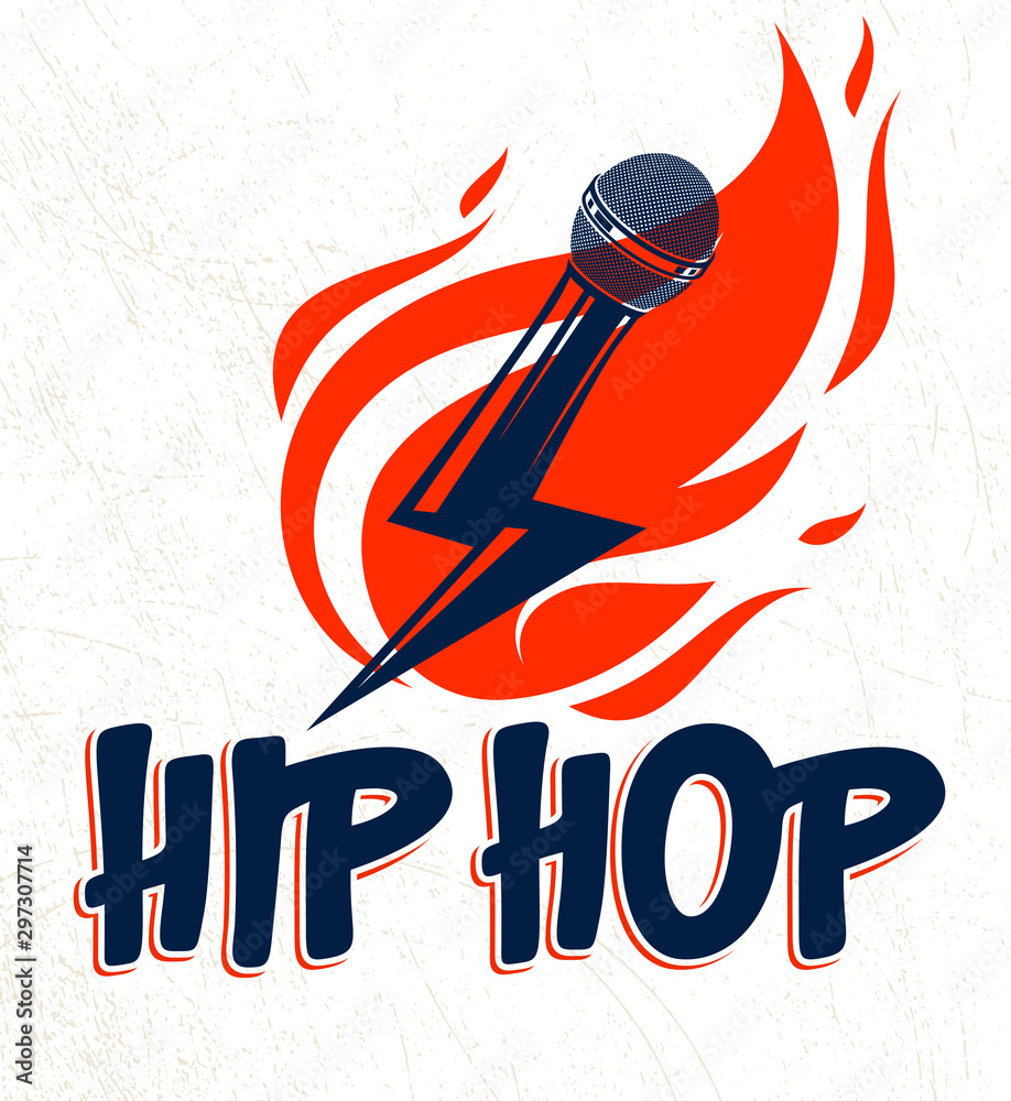 Rap music vector logo or emblem with microphone in a shape of lightning ...