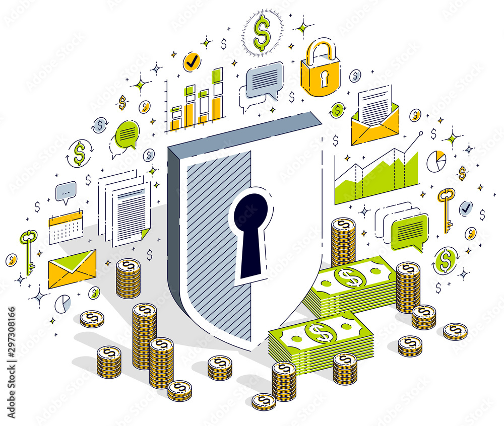 Protection of finances concept, Life Buoy and Shield with cash money ...