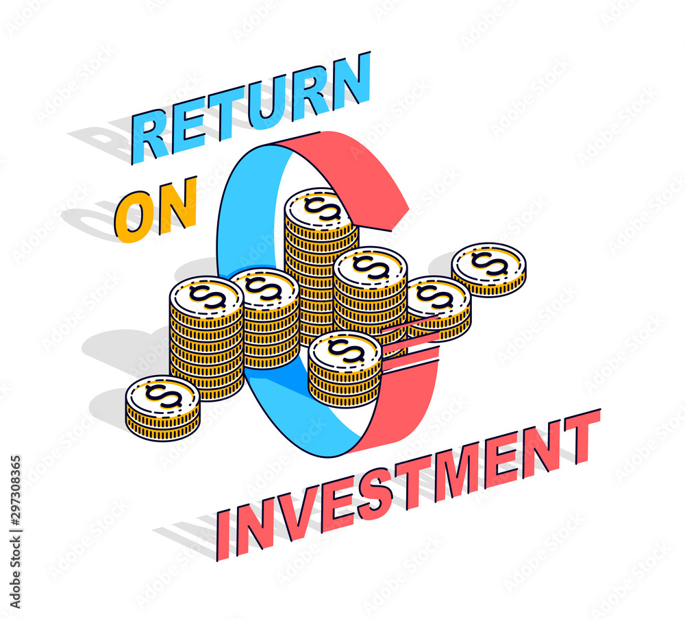 Return on Investment concept, cash money stack with radial loop arrows ...