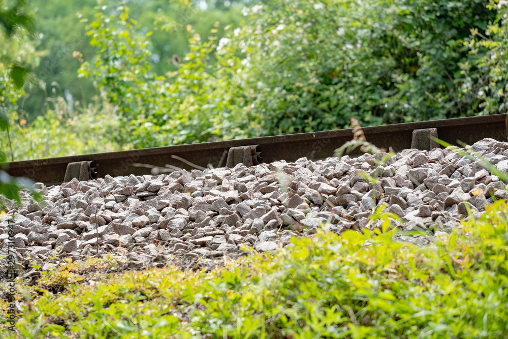 Unusual view of one one side of a newly installed railway track and ...