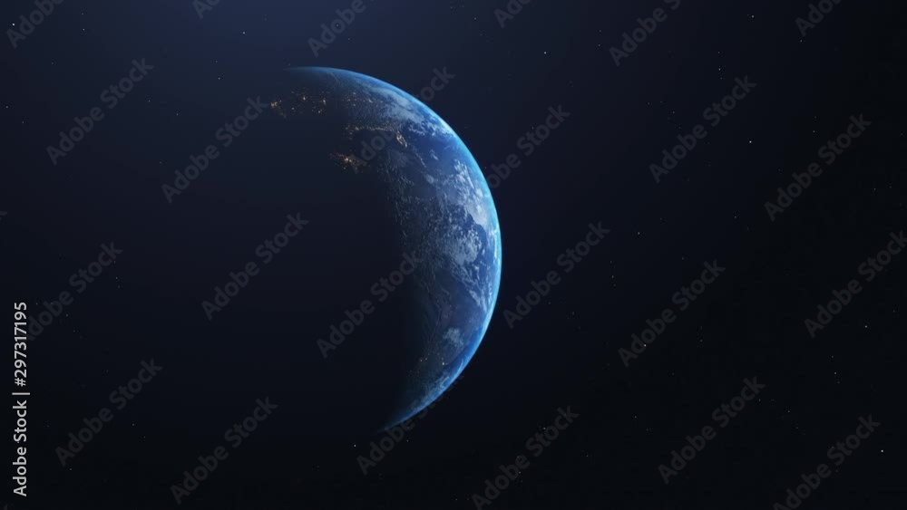 Planet Earth from space. From day to night 3D rendering rotation ...