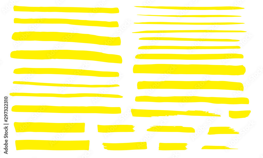 Marker yellow line set. Highlight color stroke. Abstract hand drawn ...