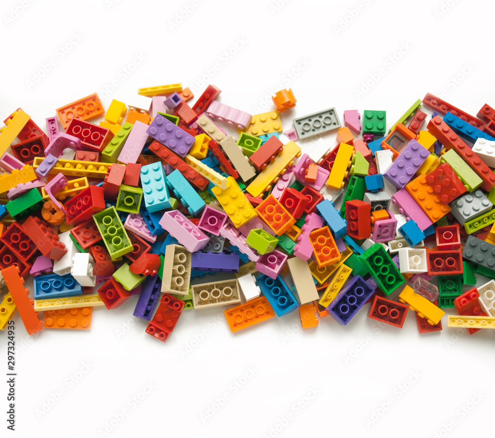 Colorful toy bricks frame with white empty space for your content Stock ...
