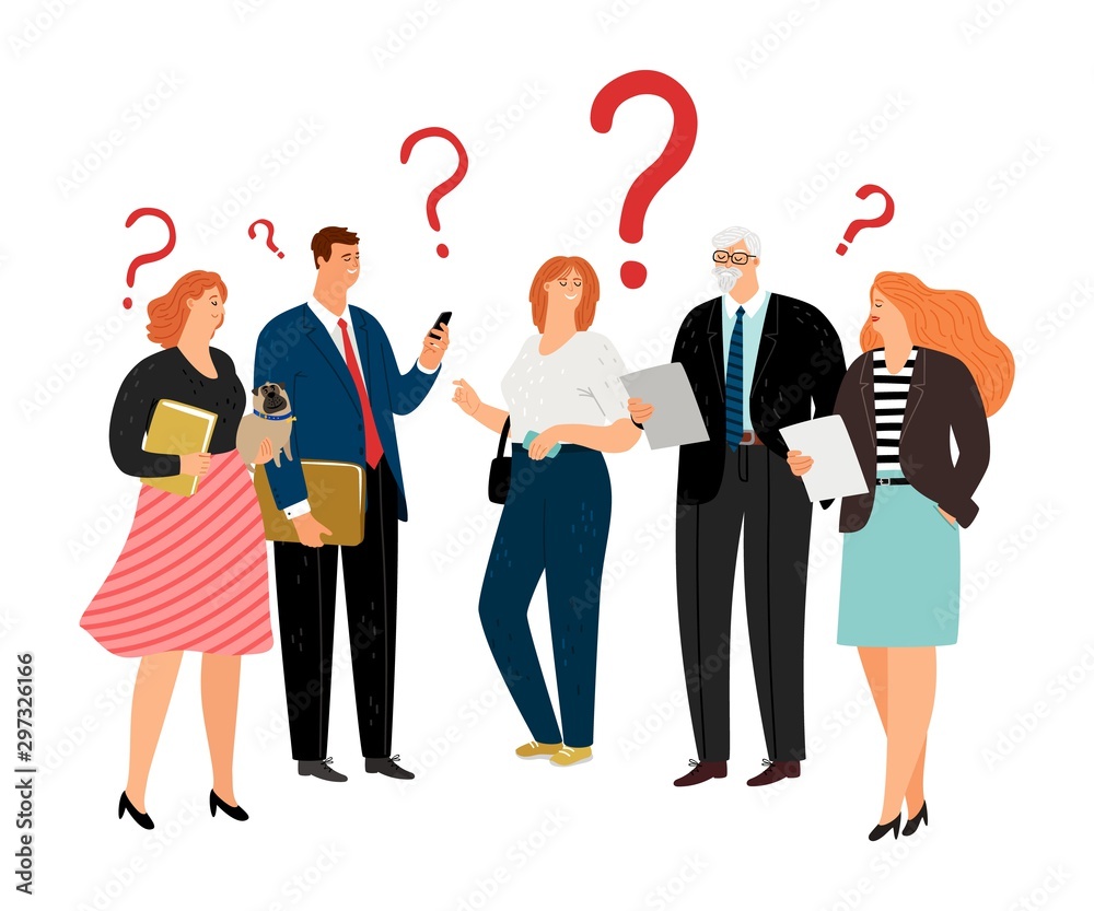 People have question. Question marks, different age business team ...