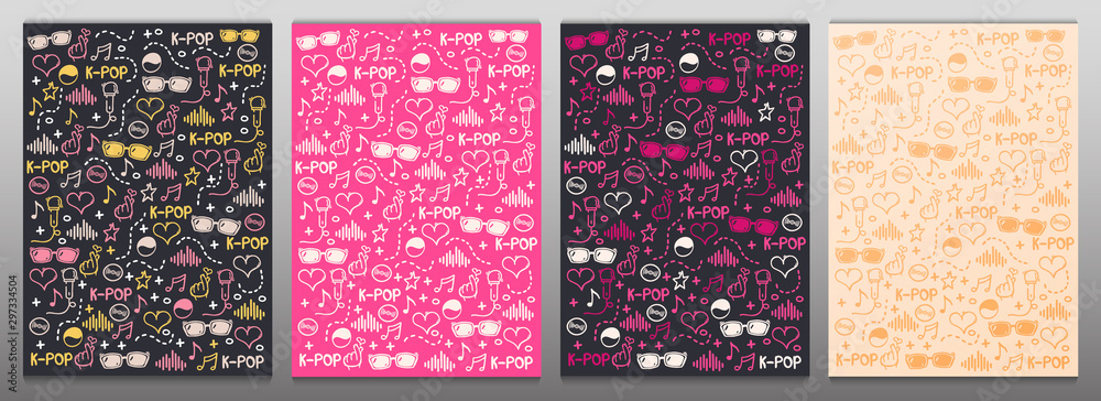 Photo & Art Print Set of K Pop hand draw doodle backgrounds. Korean ...