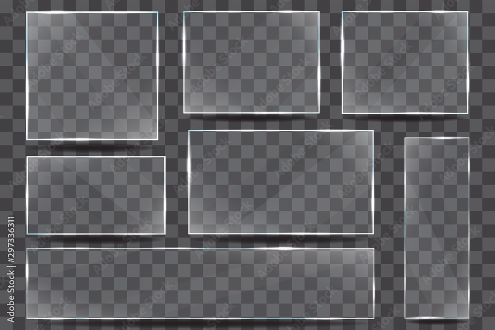 Vector illustration. Set of glass templates with reflection. Elements ...