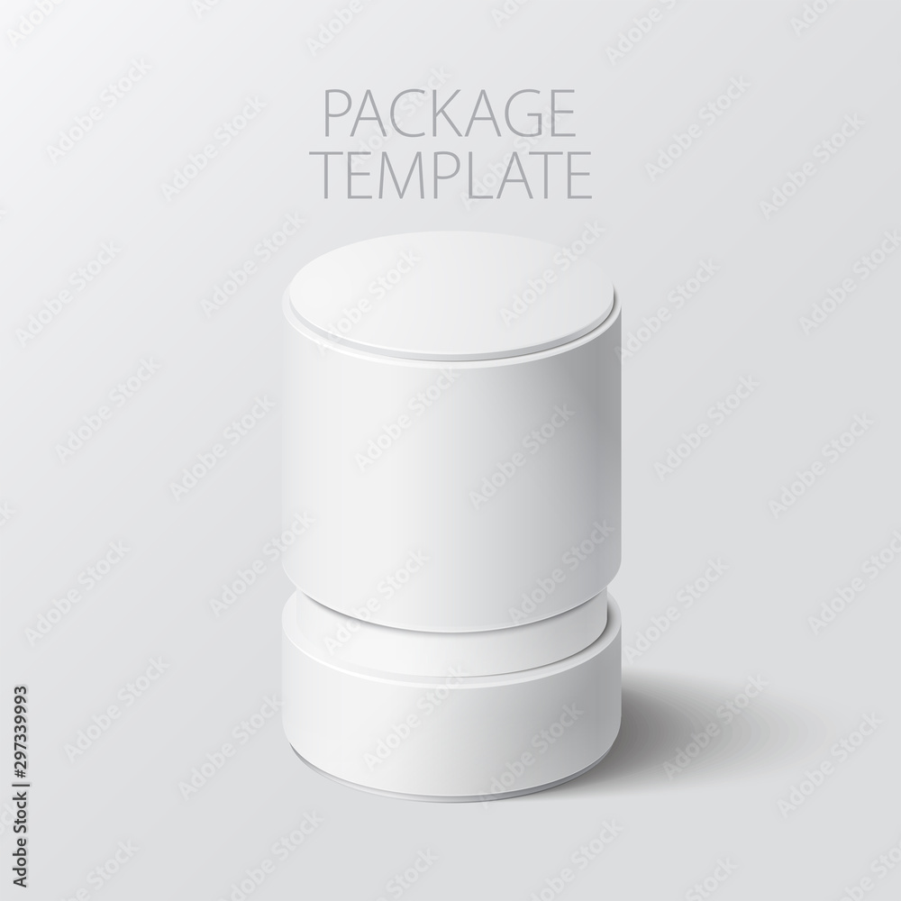 Realistic white round package box for products, isolated on white ...