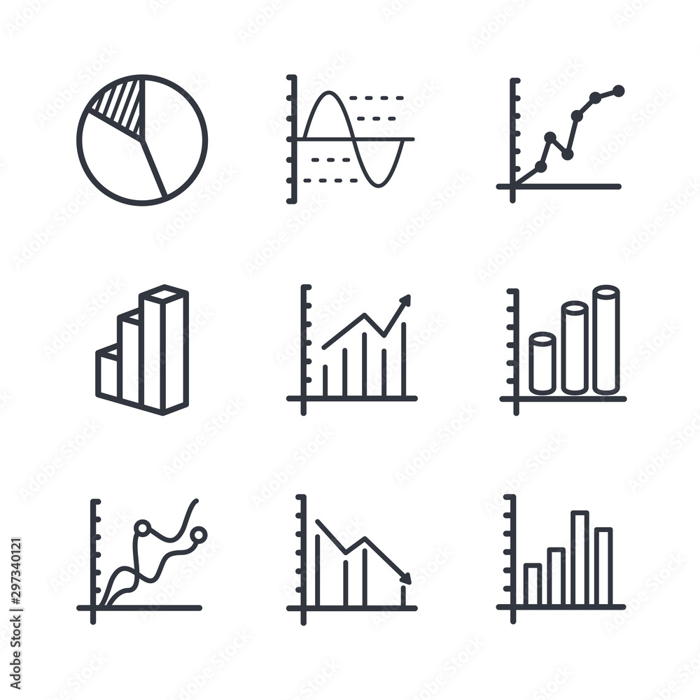 Set of Charts and Diagrams icon template color editable. Dot Plot, 3D ...