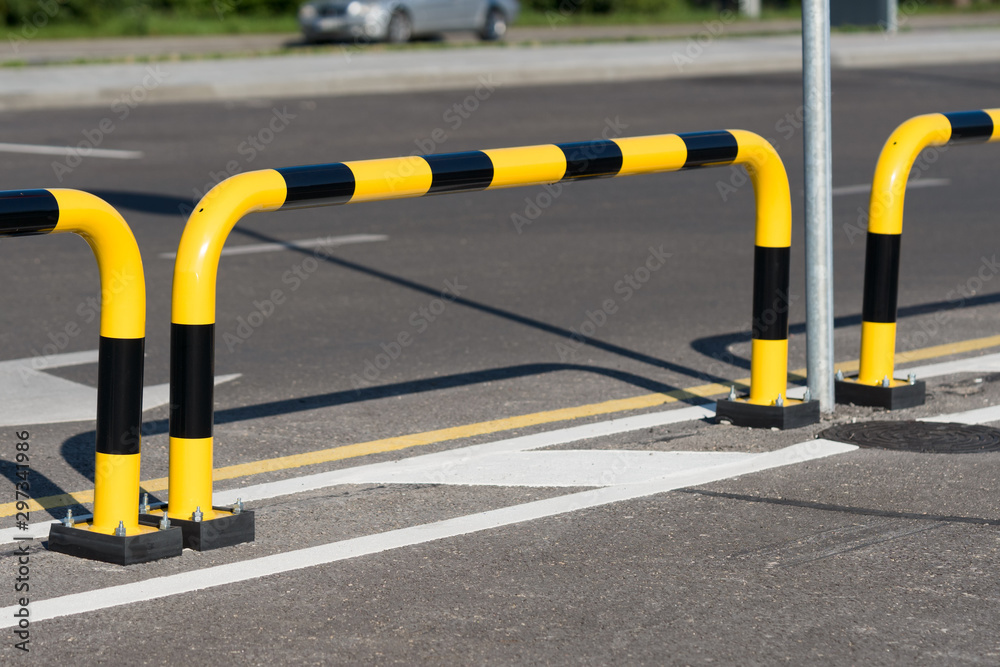 Car parking safety Bollard Guard black yellow steel pipe Stock Photo ...