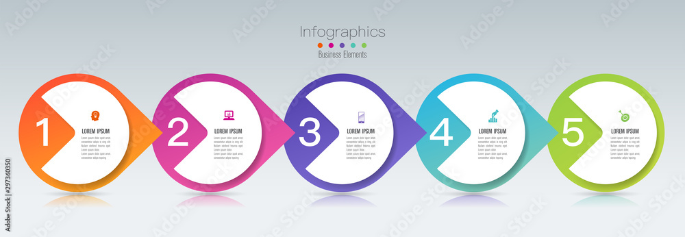 Infographics design paper art style and business icons with 5 options ...