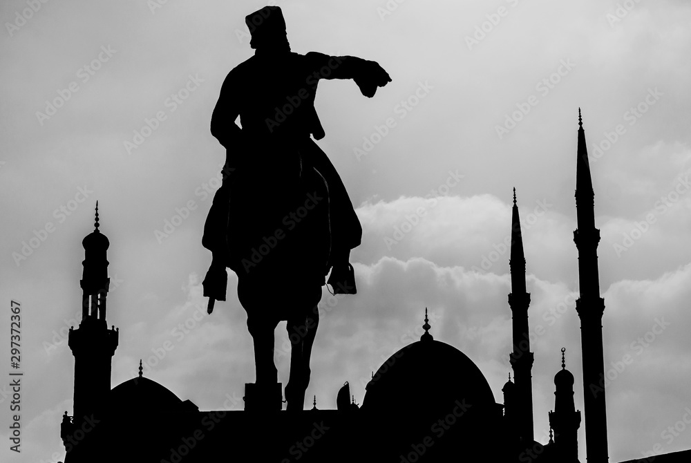 Statue of Muhammad Ali Pasha as he points to his castle in Cairo Stock ...