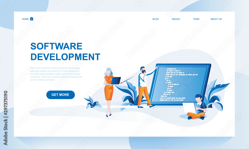 Software development vector landing page template with header ...