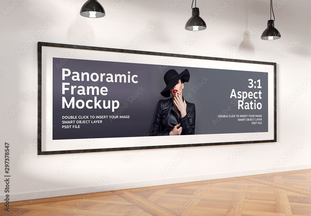 Panoramic Frame on Wall Mockup Stock Template | Adobe Stock