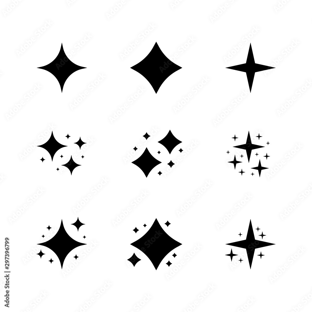 Black sparkles symbols vector. The set of original vector stars sparkle icon. Bright firework ...