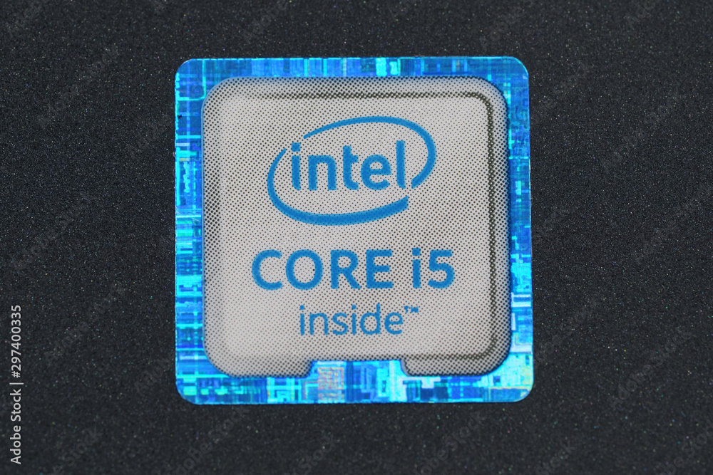 BANGKOK, THAILAND - JANUARY 23 -Closeup on Intel CORE i5 label on ...