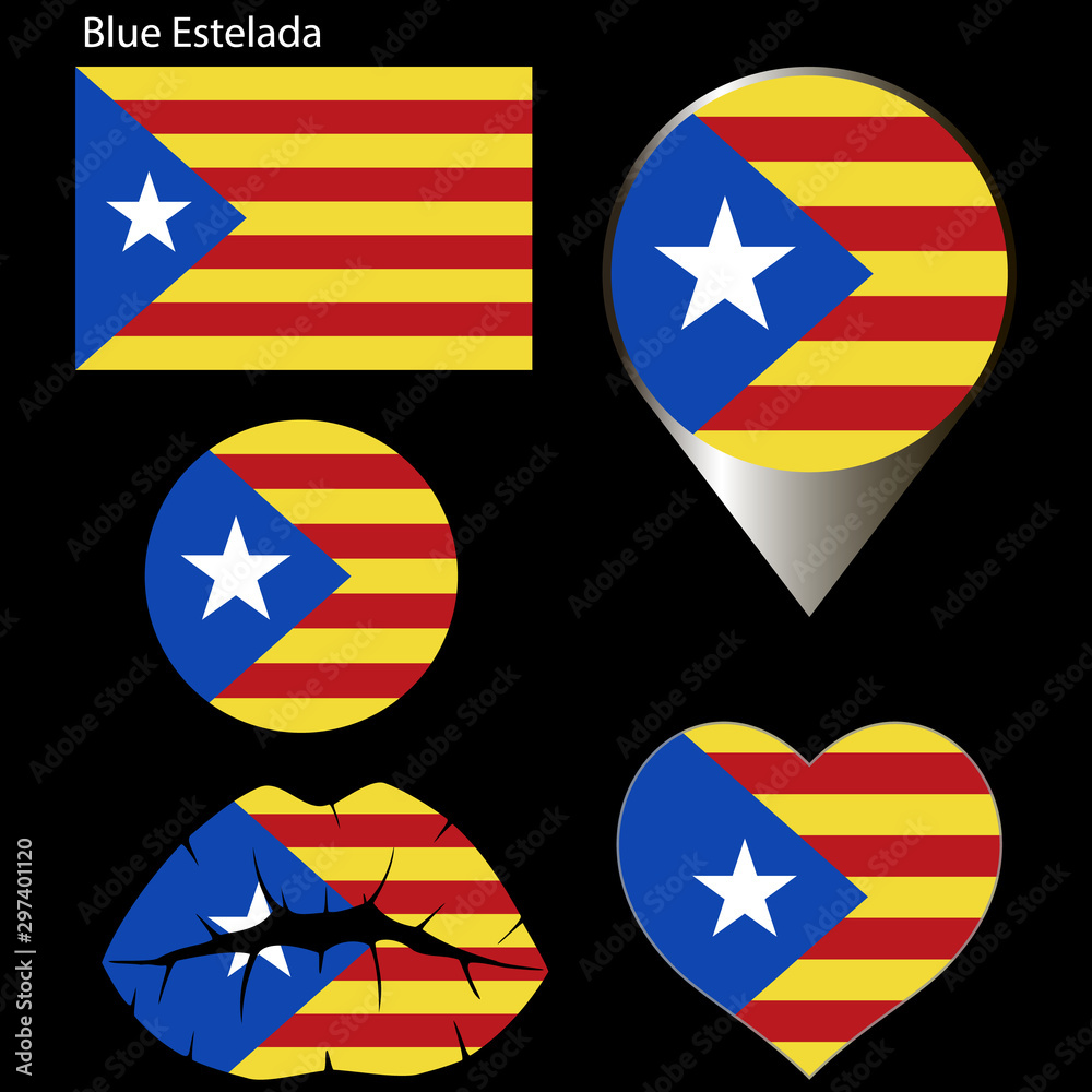 Vecteur Stock Blue Estelada, icon set. Correct proportions, lips, map ...