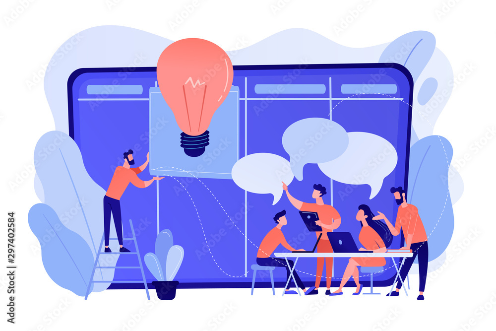 Managers at workshop training manager skills and brainstorming at board ...