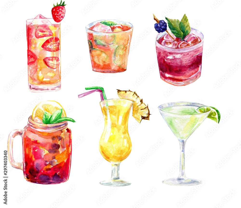 Watercolor signature cocktails clipart, watercolor drink illustration ...