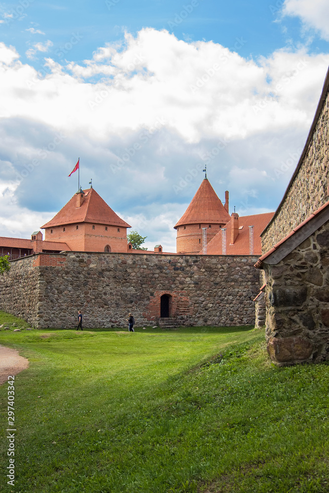 Beautiful medieval gothic Trakai Island Castle with stone walls and ...