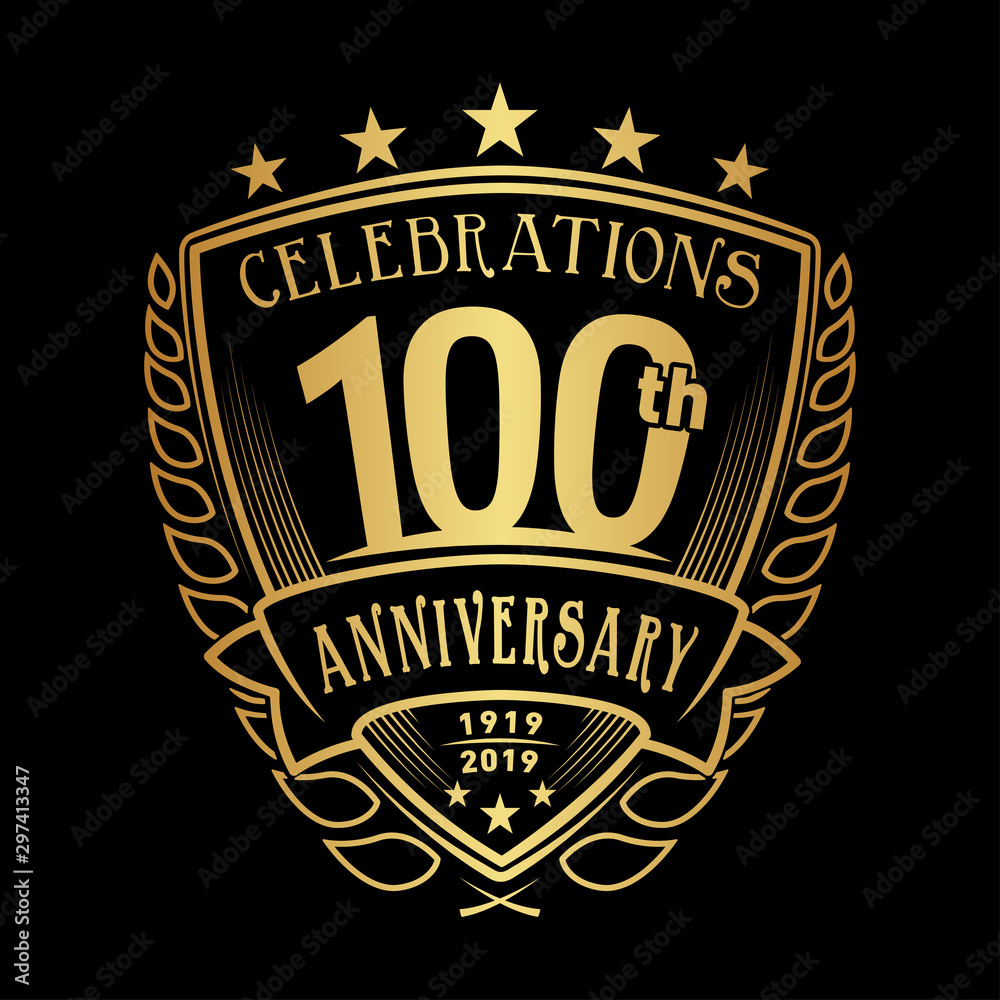 100th shield anniversary logo. 100th years logo. Vector and ...