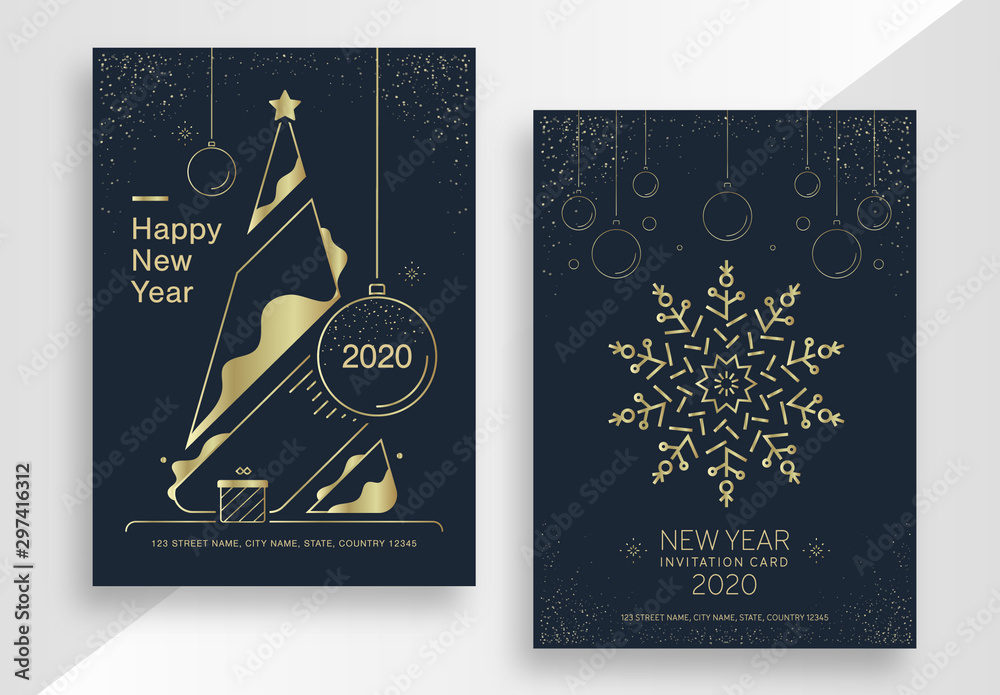 New Year Poster Layout Set with Gold Elements Stock Template | Adobe Stock