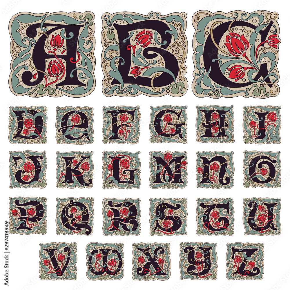 Antique gothic alphabet letters in vintage colors. Stock Vector | Adobe ...