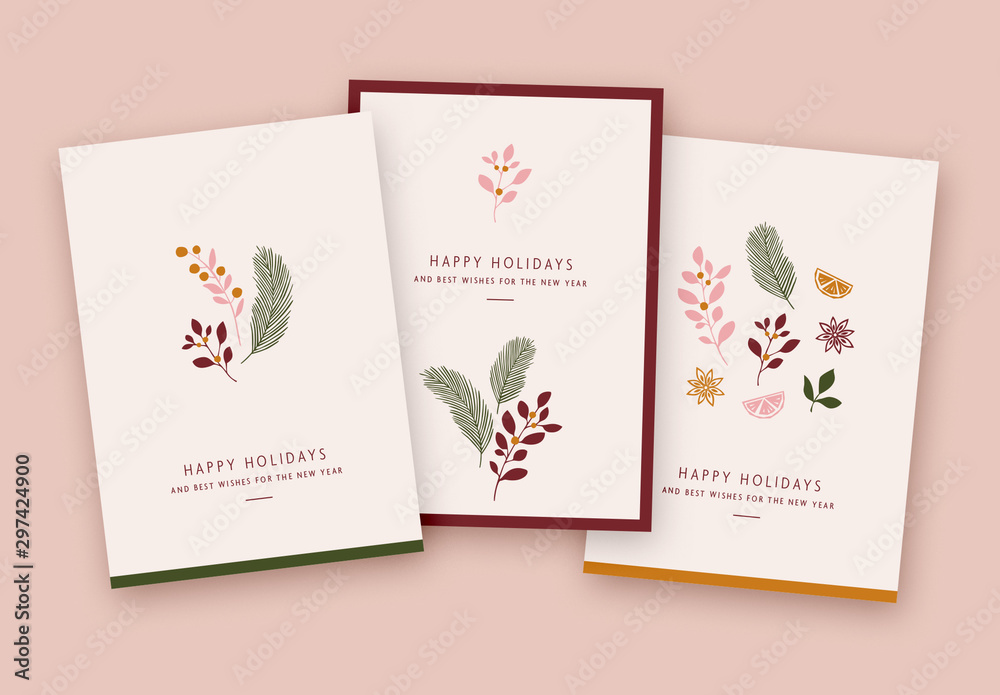 Holiday Card Layout Set with Illustrative Elements Stock Template ...
