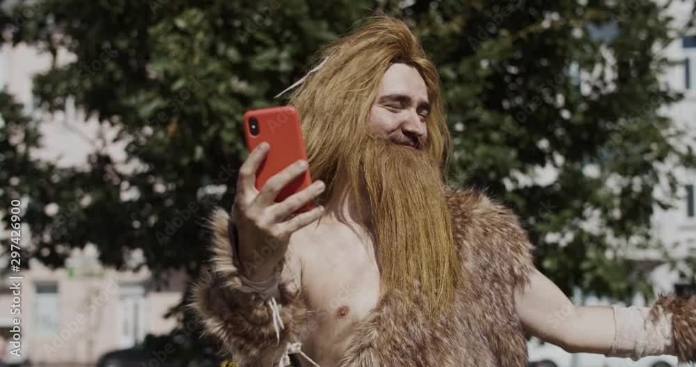 At sunlight neanderthal of hunter-gatherers discovering modern device ...