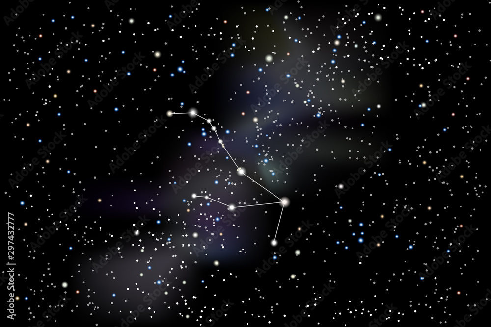 Vector illustration of the constellation Puppis (Poop Deck) on a starry ...
