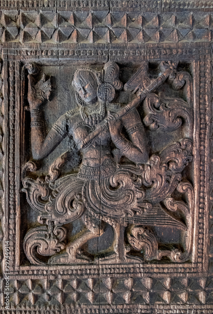 Wood Carving on a Column of Embekke Devala, Hindu Temple, Kandy, Sri ...