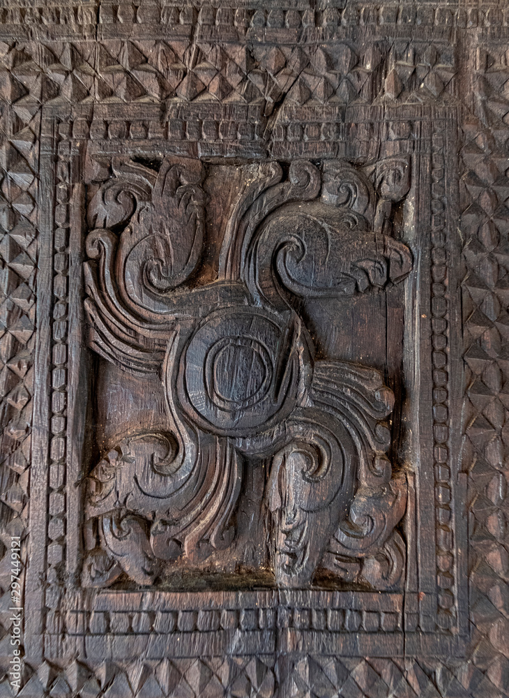 Wood Carving on a Column of Embekke Devala, Hindu Temple, Kandy, Sri ...