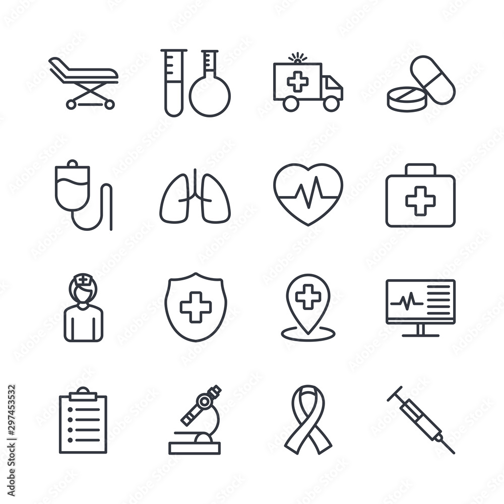 Medical Assistance Related Vector Line Icons template color editable ...