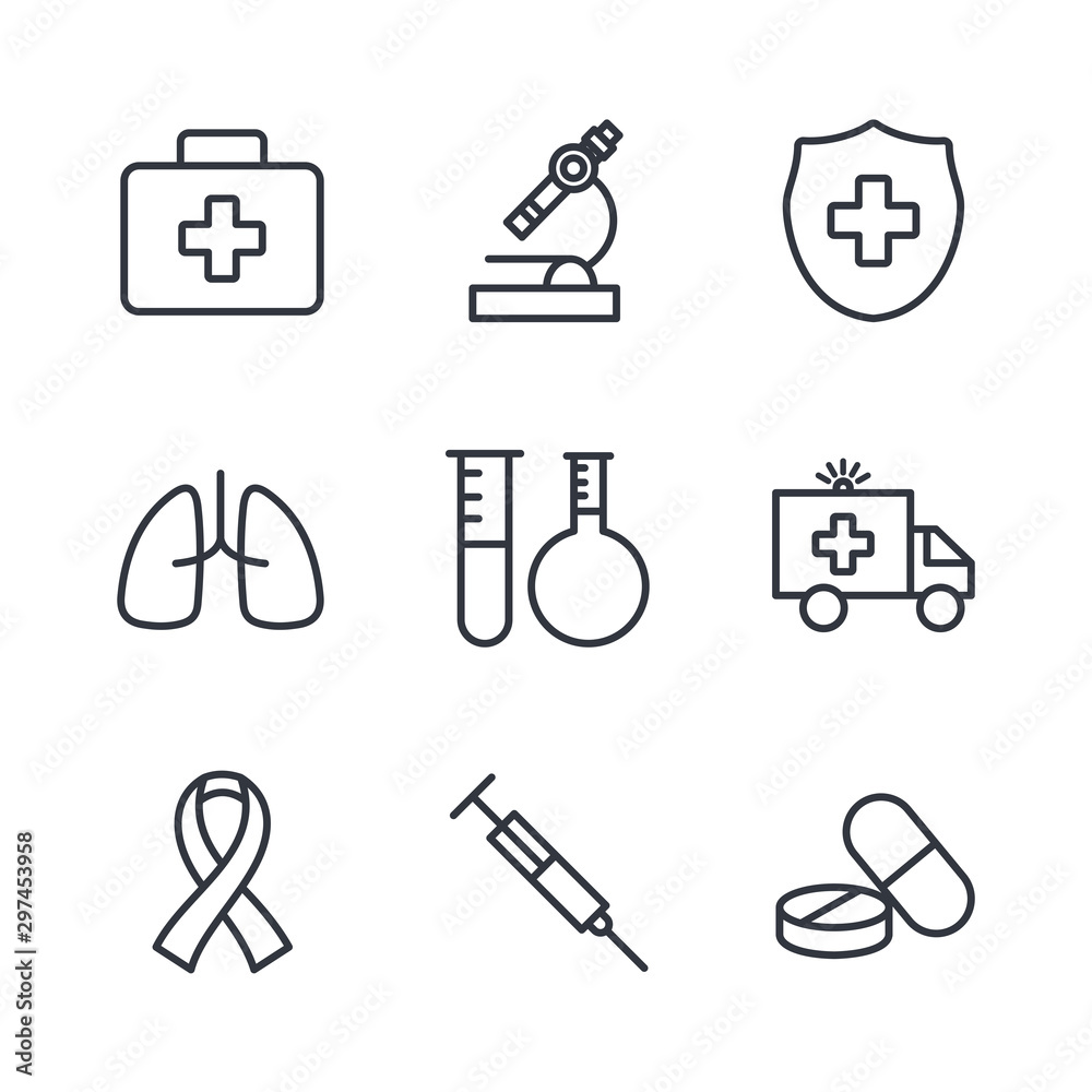 Medical Assistance Related Vector Line Icons template color editable ...