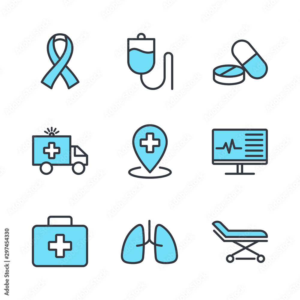 Medical Assistance Related Vector Line Icons template color editable ...