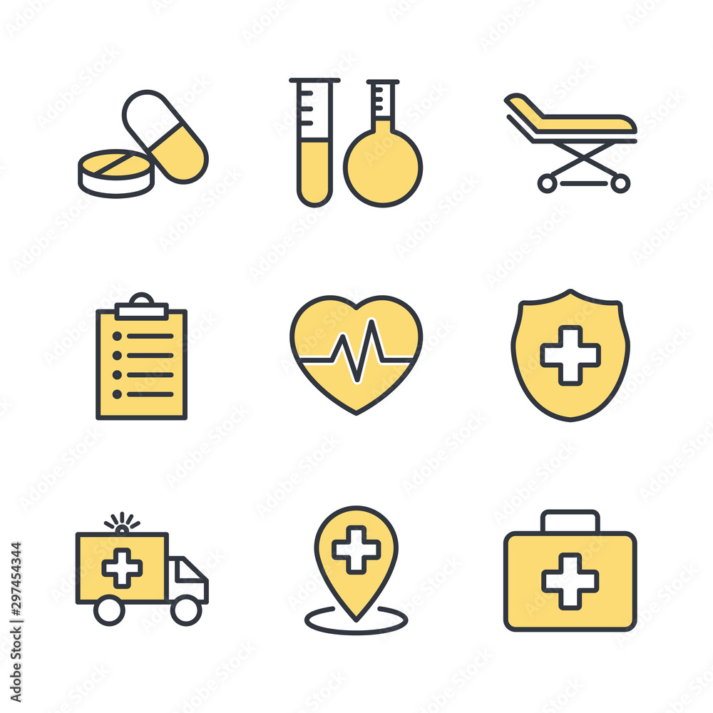 Medical Assistance Related Vector Line Icons template color editable ...