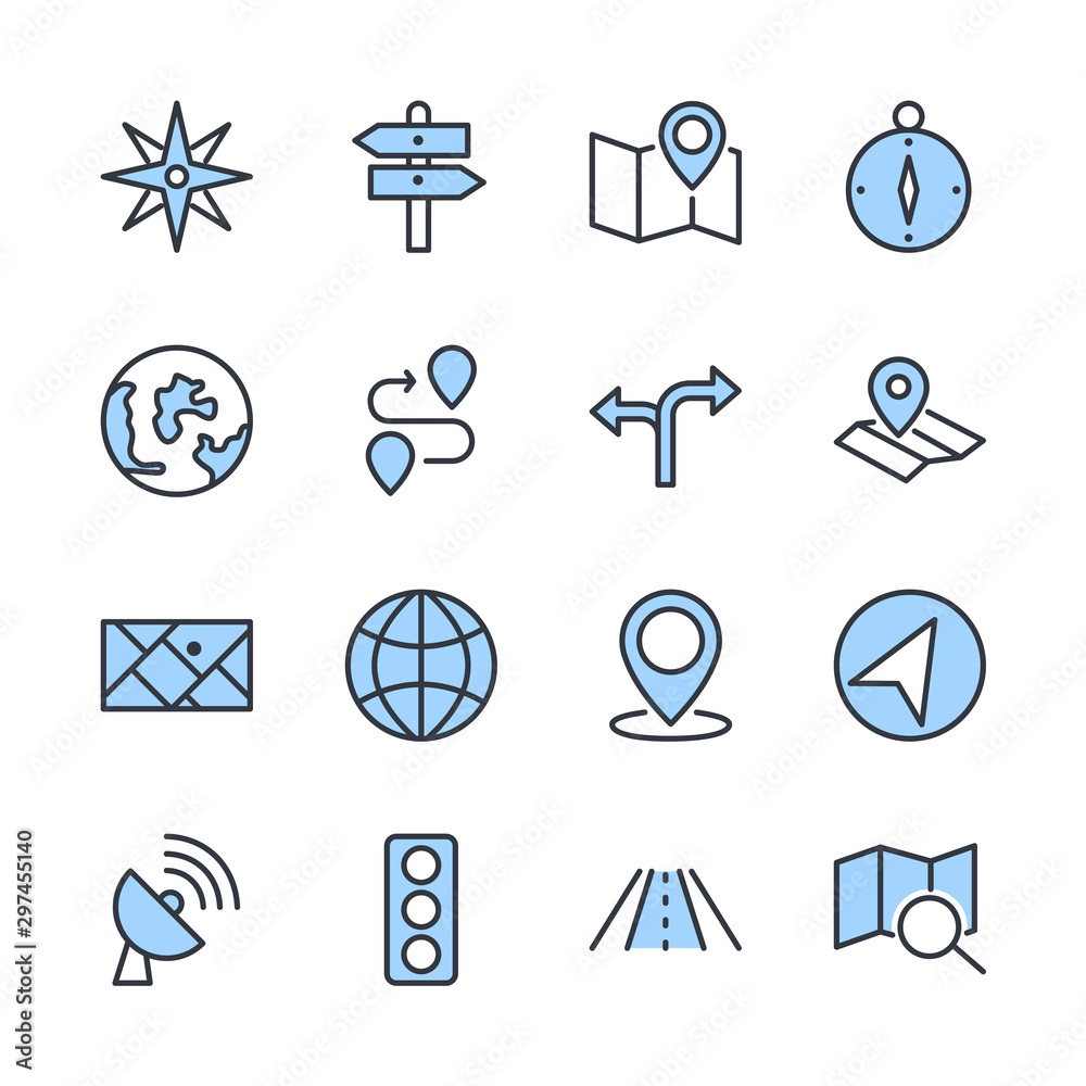 Navigation set icon template color editable. Navigation pack symbol ...
