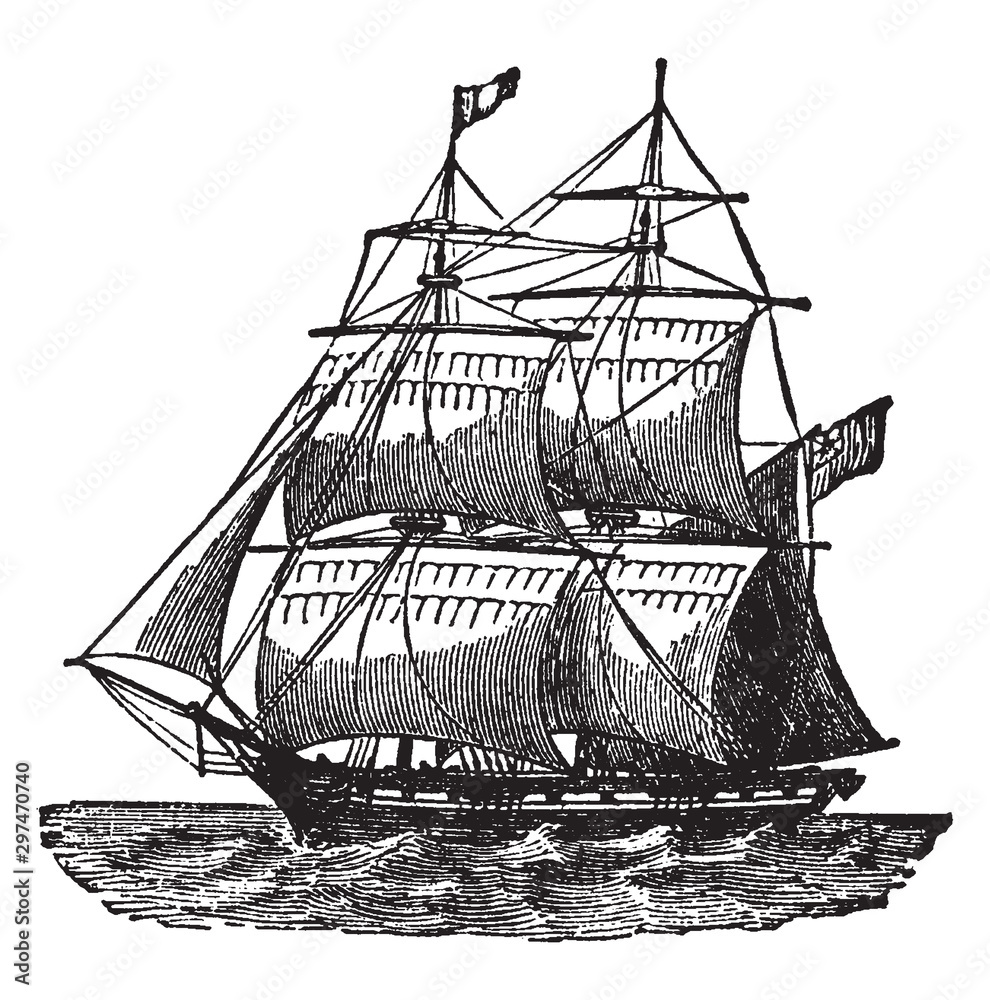 Brig, vintage illustration. Stock Vector | Adobe Stock