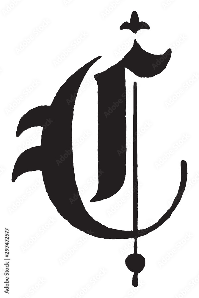 C, Old English title text, vintage illustration Stock Vector | Adobe Stock