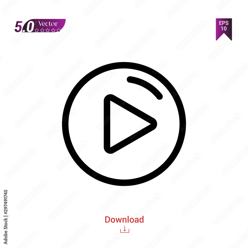 Outline Black play-button icon vector isolated on white background. web ...