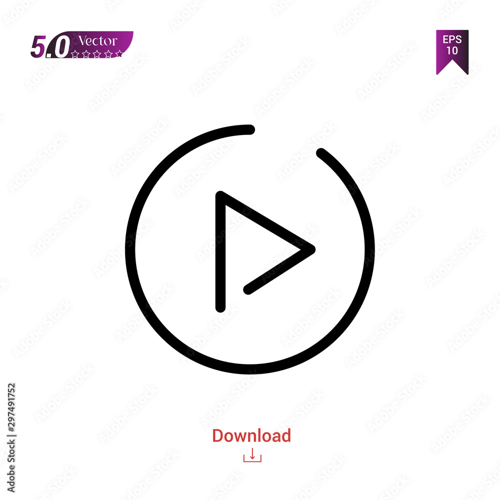 Outline Black play-button icon vector isolated on white background. web ...