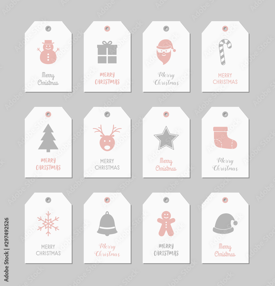 Set of Christmas gift tags with festive icons and greetings. Vector ...