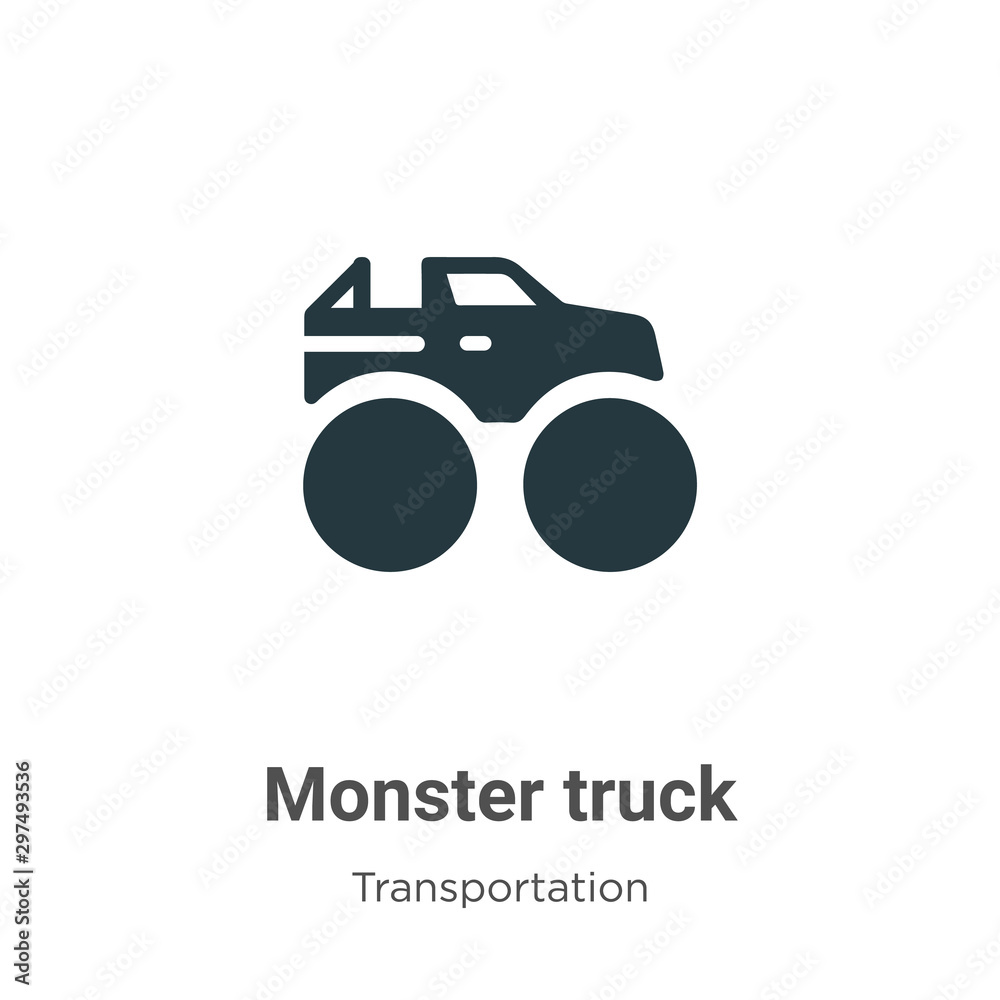 Monster truck vector icon on white background. Flat vector monster ...