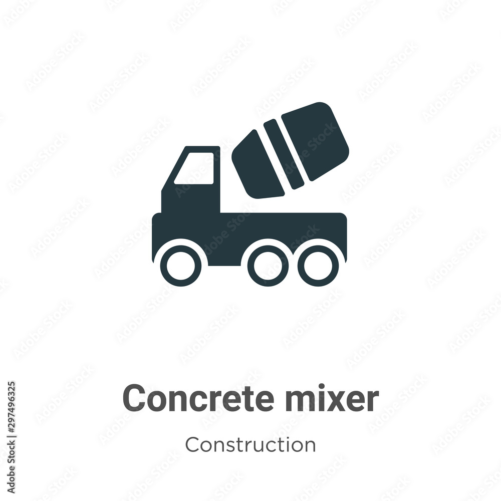 Concrete mixer vector icon on white background. Flat vector concrete ...