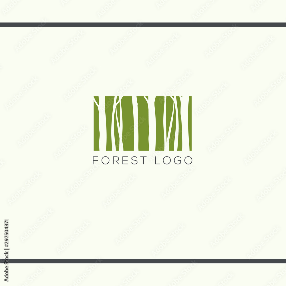 Green rectangle with tree trunks silhouette. Forest in rectangle like ...