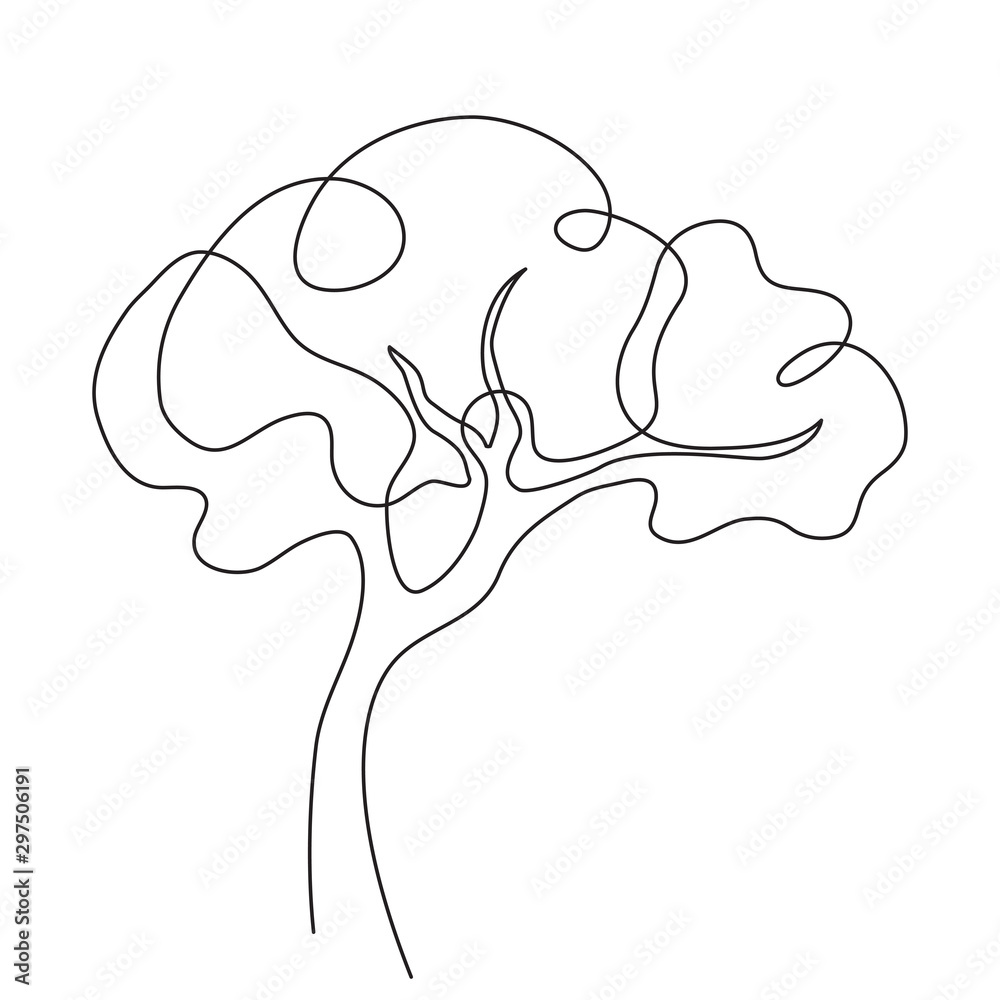 Abstract tree one line drawing. Continuous line art. Abstract minimal ...