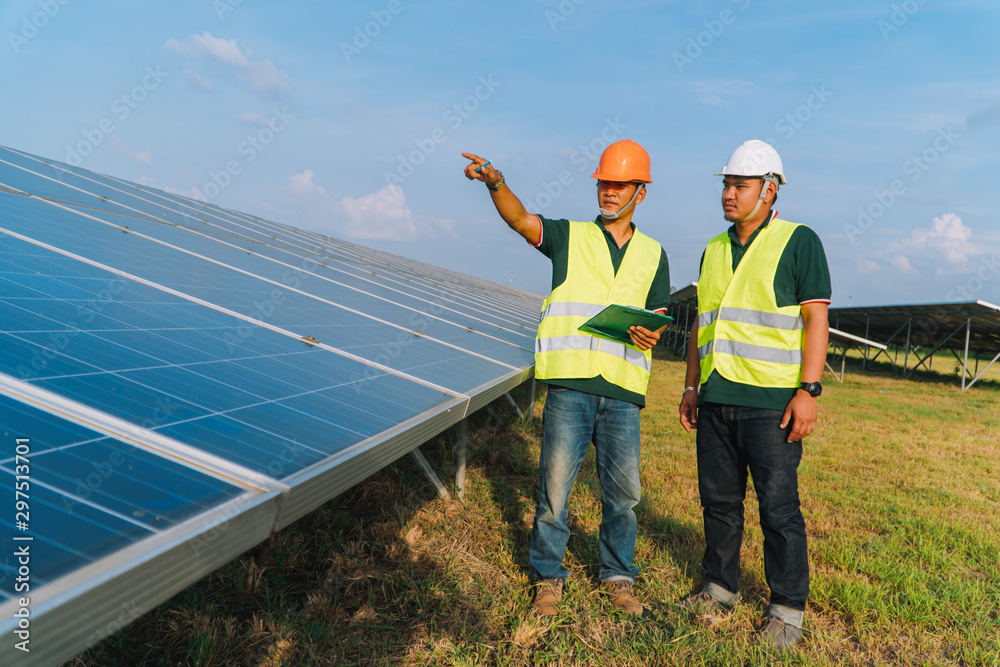 Inspector engineering concept; Engineer inspect solar panel at solar ...