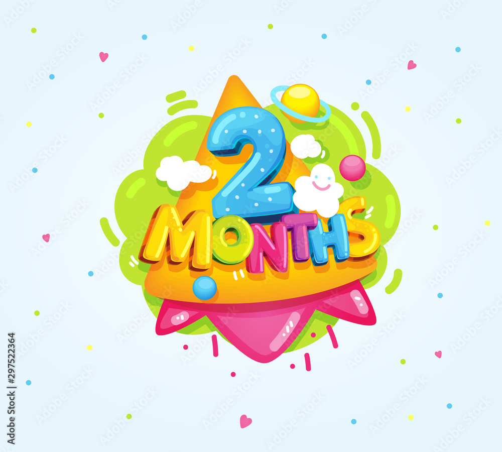 2 months baby color symbol. Cartoon kids vector illustration Stock ...