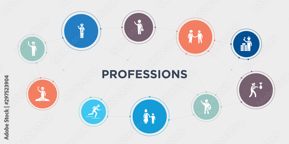 professions 10 points circle design. actor, archeologist, athlete, baby ...