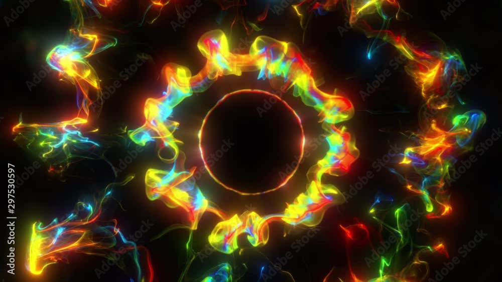 Multiple iridescent multicolored rainbow particle vivid colored gas ...
