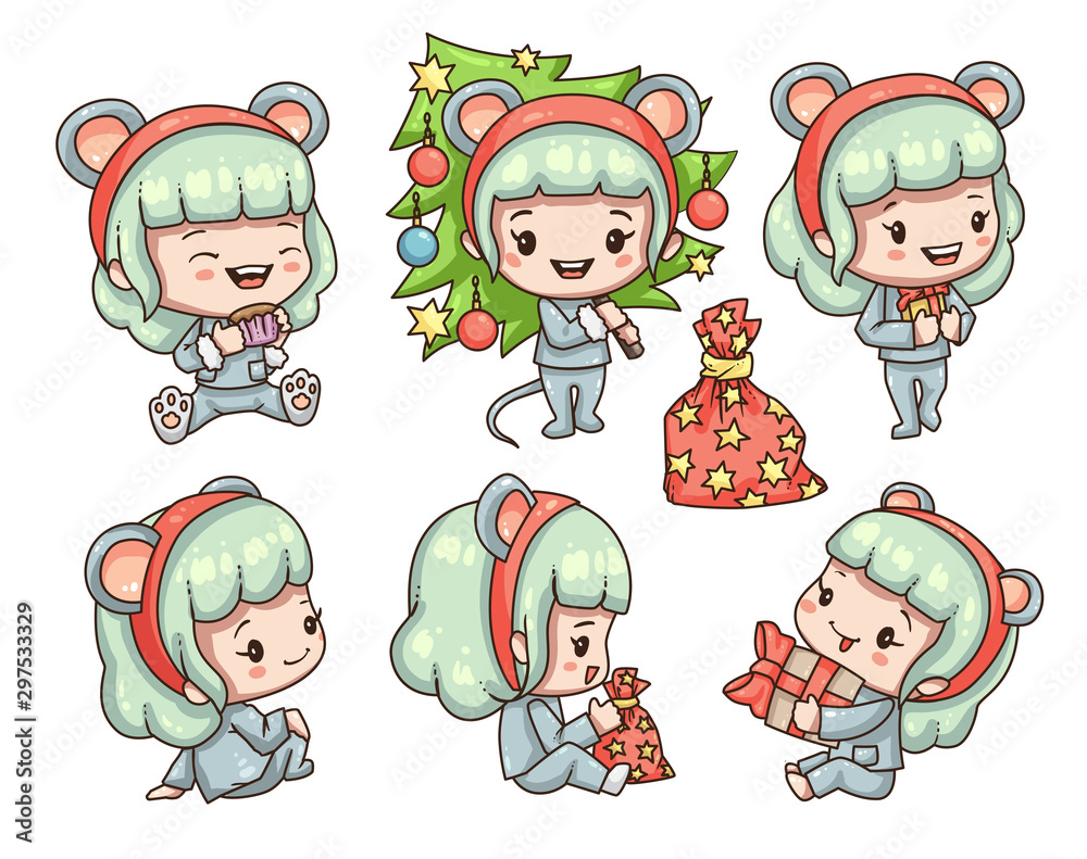 Vector illustration of cute chibi character isolated on white ...